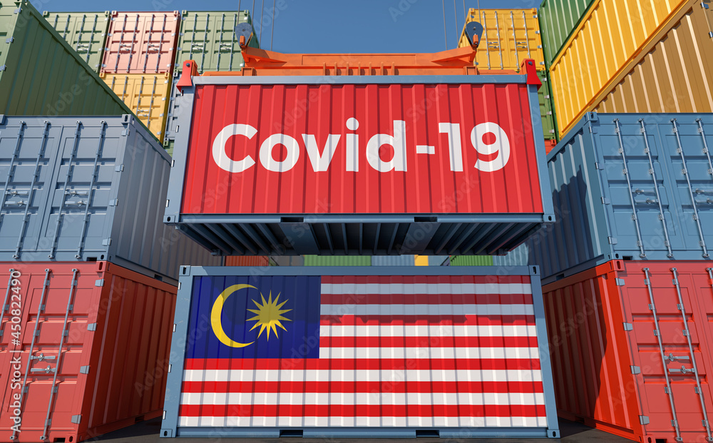 Container with Coronavirus Covid-19 text on the side and container with ...