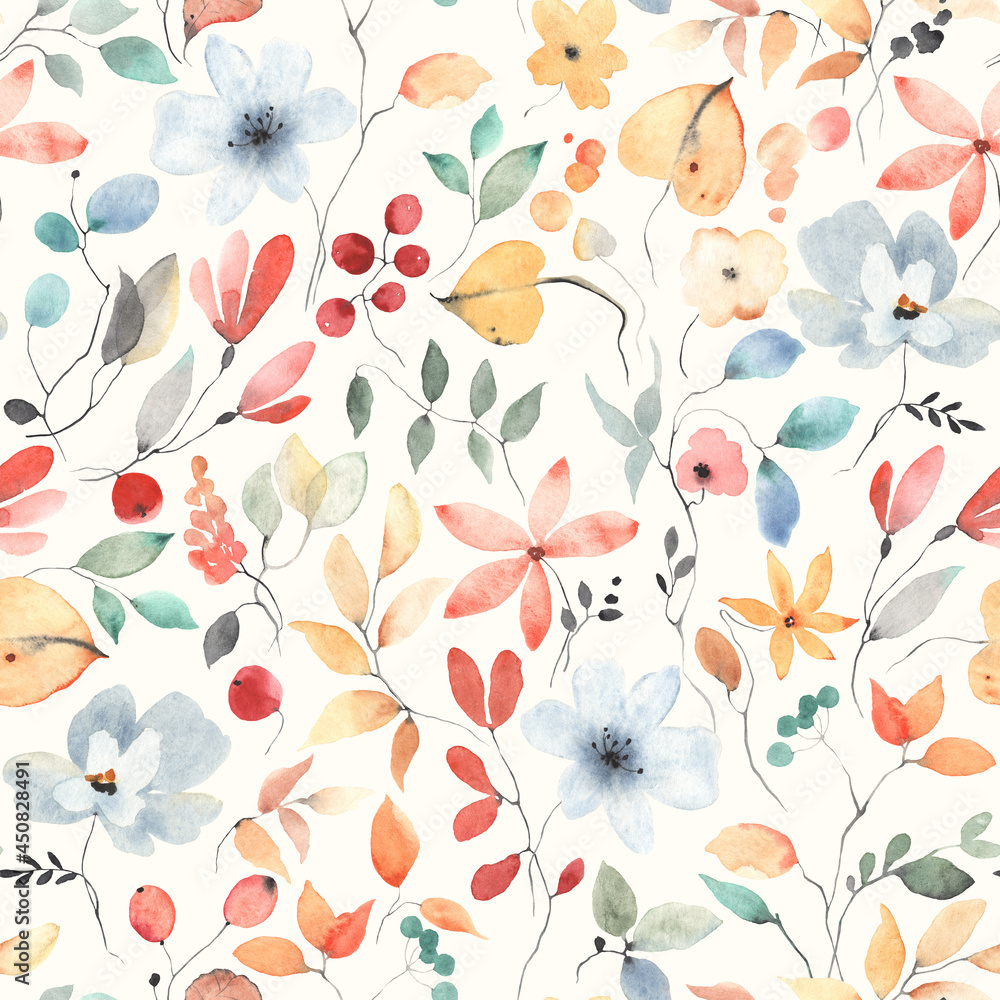 Colorful seamless floral pattern with abstract flowers, leaves and ...