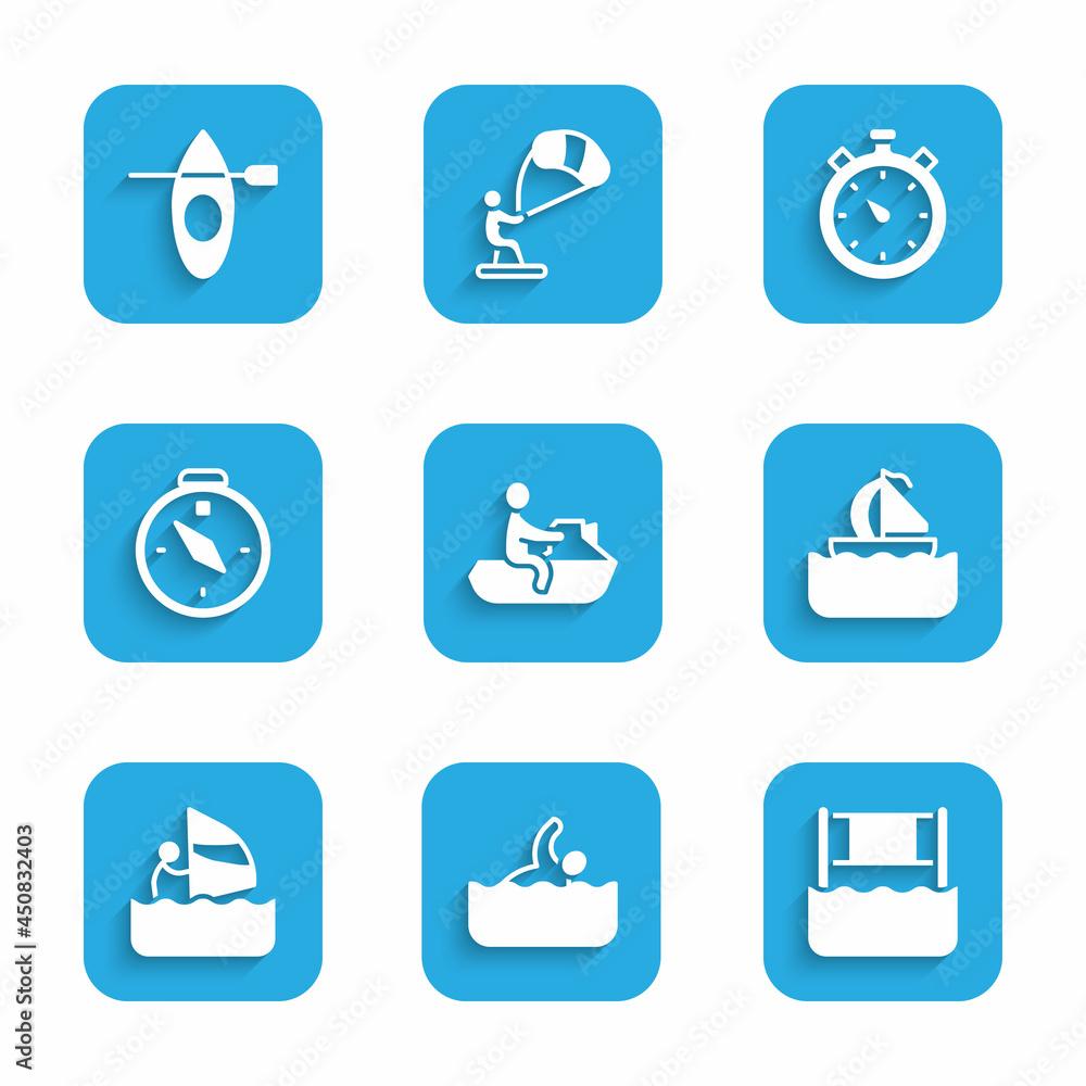 Set Jet ski, Swimmer, Water volleyball net, Yacht sailboat, Windsurfing ...