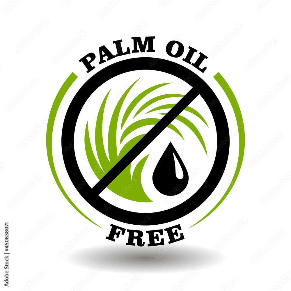 Simple circle logo Palm Oil Free with green tree leaf icon, No oil drop ...