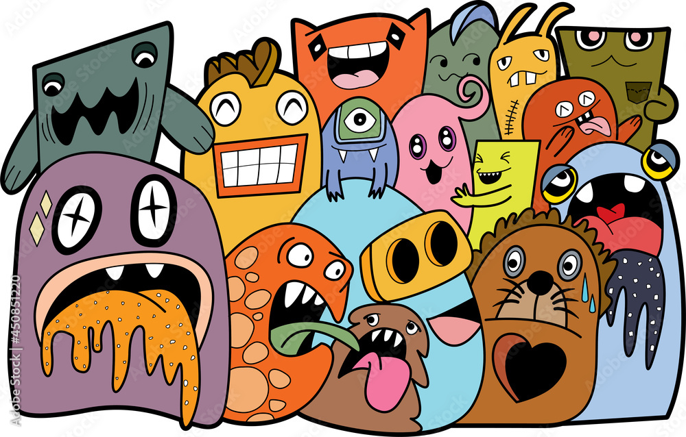 Cartoon monsters collection. set of cartoon monsters group Stock Vector ...