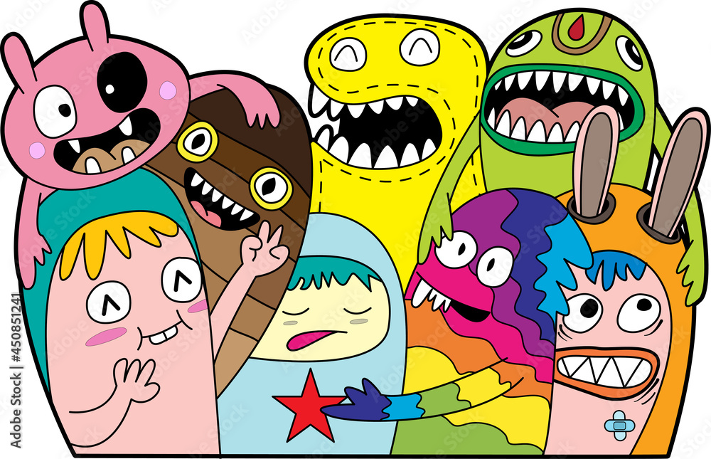 Cartoon monsters collection. set of cartoon monsters group Stock Vector ...