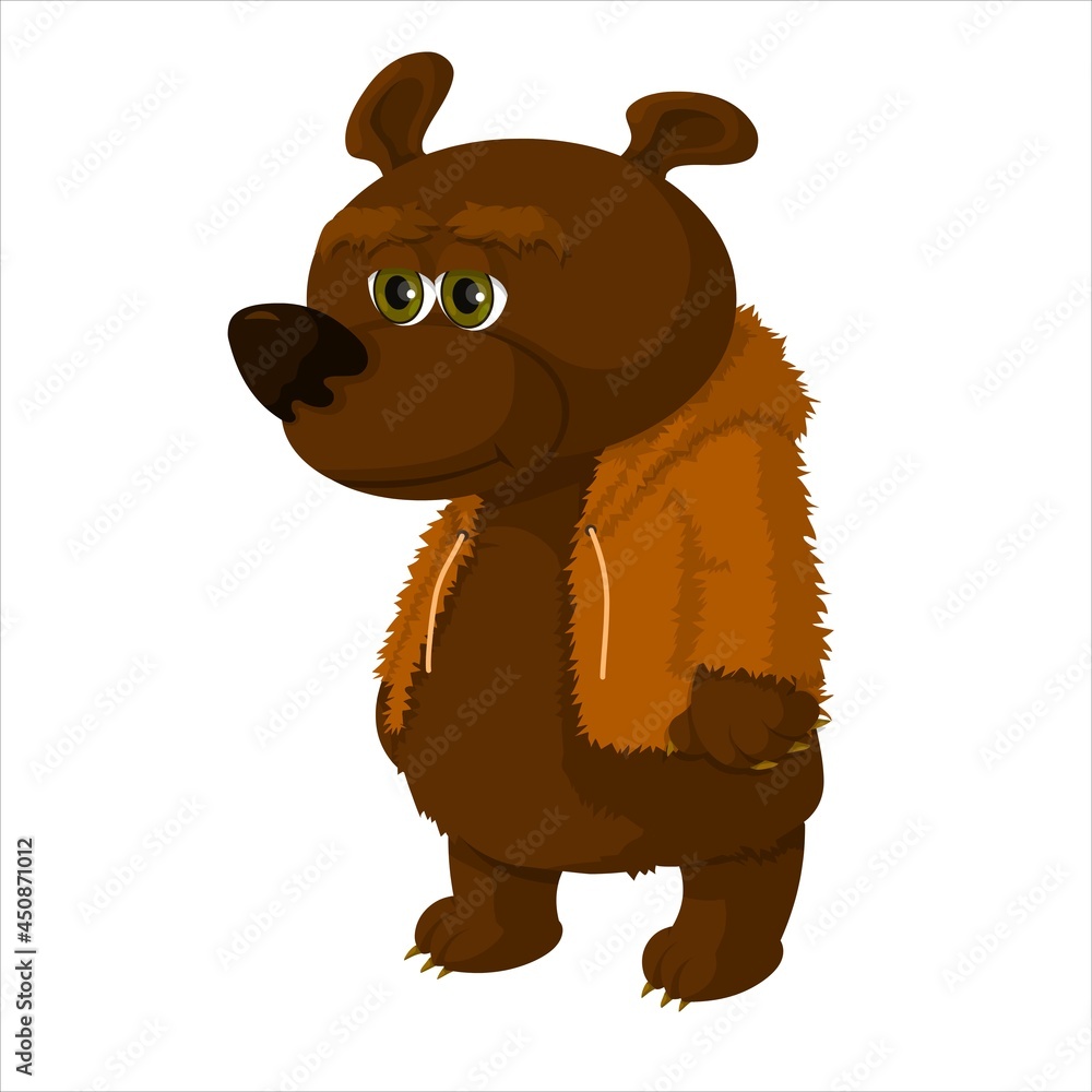 Funny bear stands on its hind legs in a cartoon style. The animal is ...