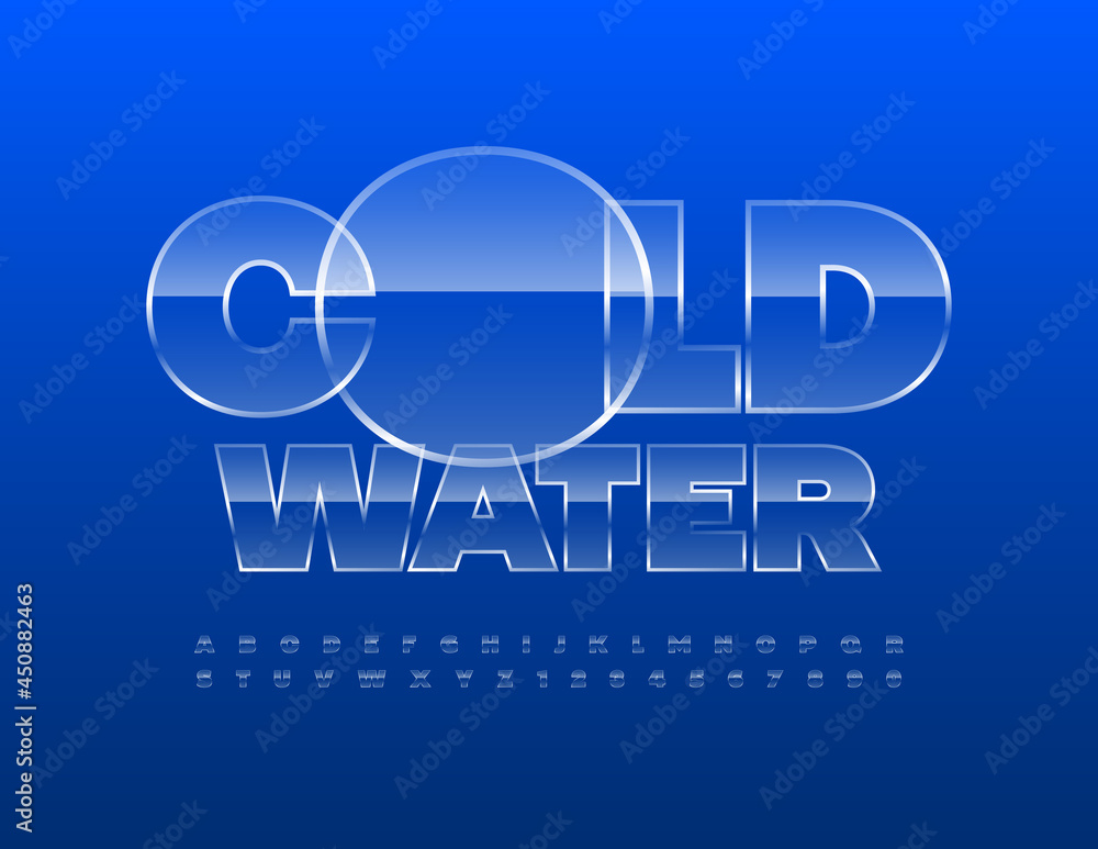 Vector creative emblem Cold Water. Ice textured Font. Glossy set of ...