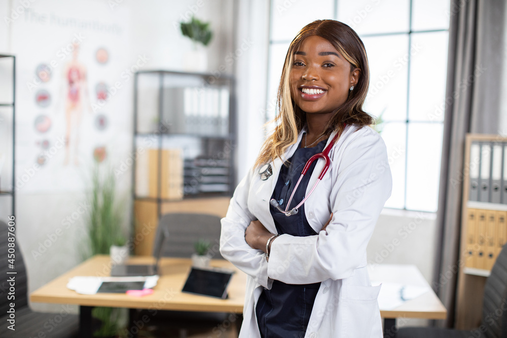 Medical education and learning. Close up portrait of happy satisfied ...