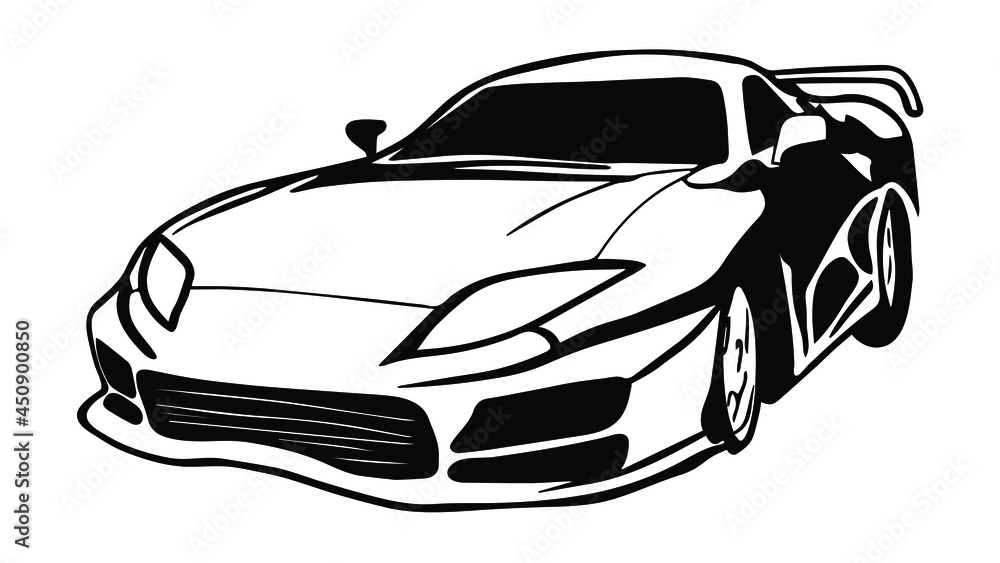 Art image of auto. Vector car drawn by black lines. Minimal cover ...