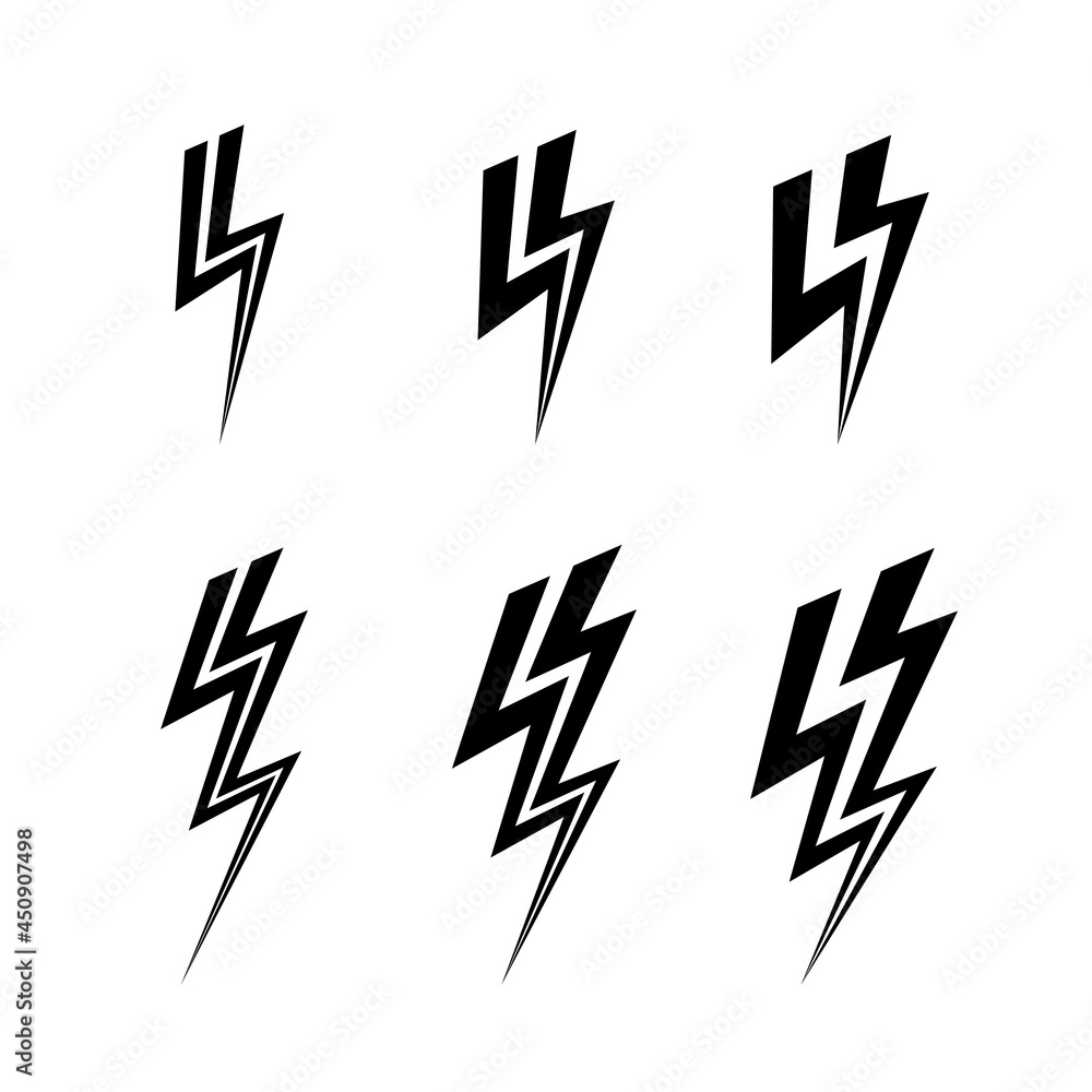 Black Lightning Bolt Icons. Simple Icon Storm or Thunder and Lightning ...