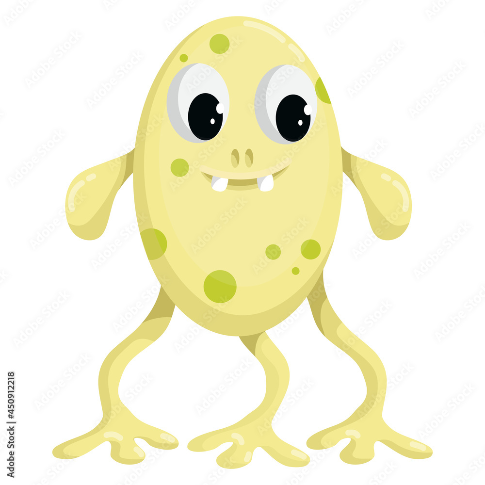 Cute cartoon monster with claw hands and three legs, alien .Vector ...