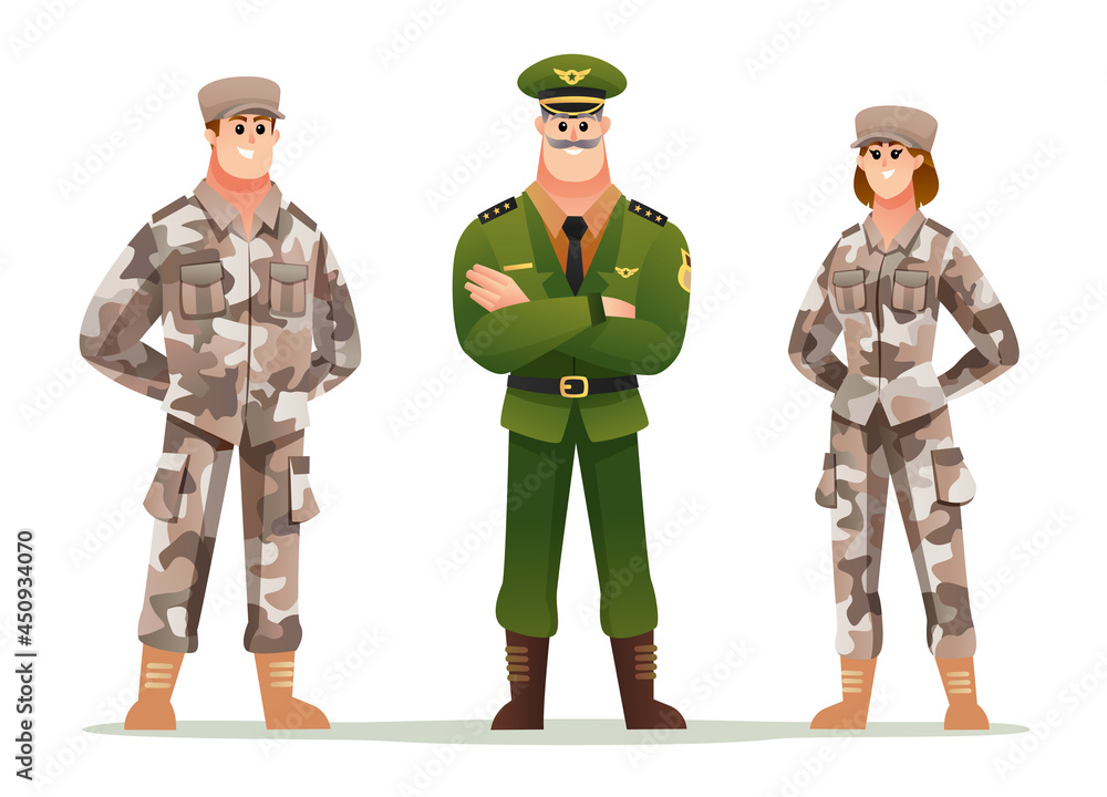 Cartoon Woman Soldier Saluting