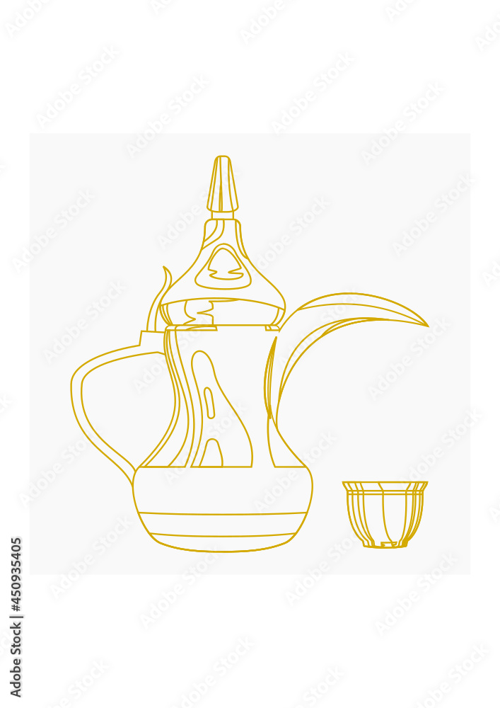 Editable Side View Traditional Arab Coffee in Finjan Demitasse Cup and ...