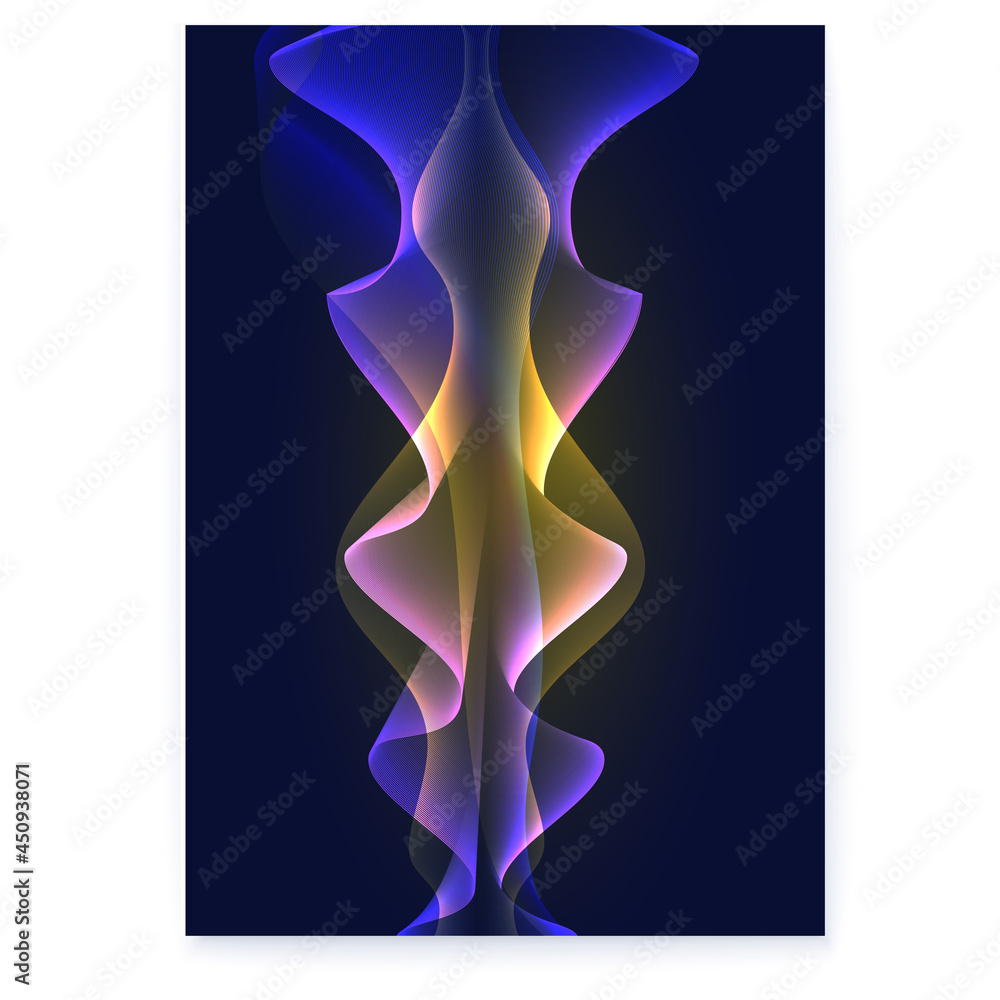 Flowing smoke effect from blended lines. Poster isolated on white ...
