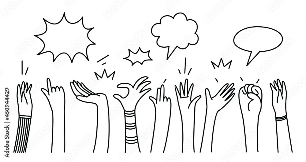 hand drawn of hands clapping with comic speech bubble. applause, thumbs ...