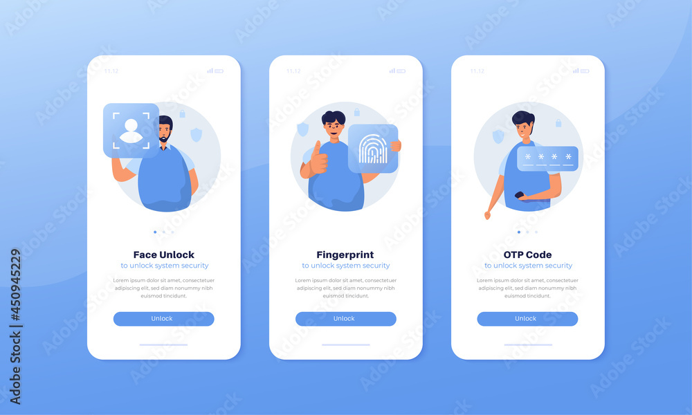 Mobile ui kit with unlock screen system security page vector ...