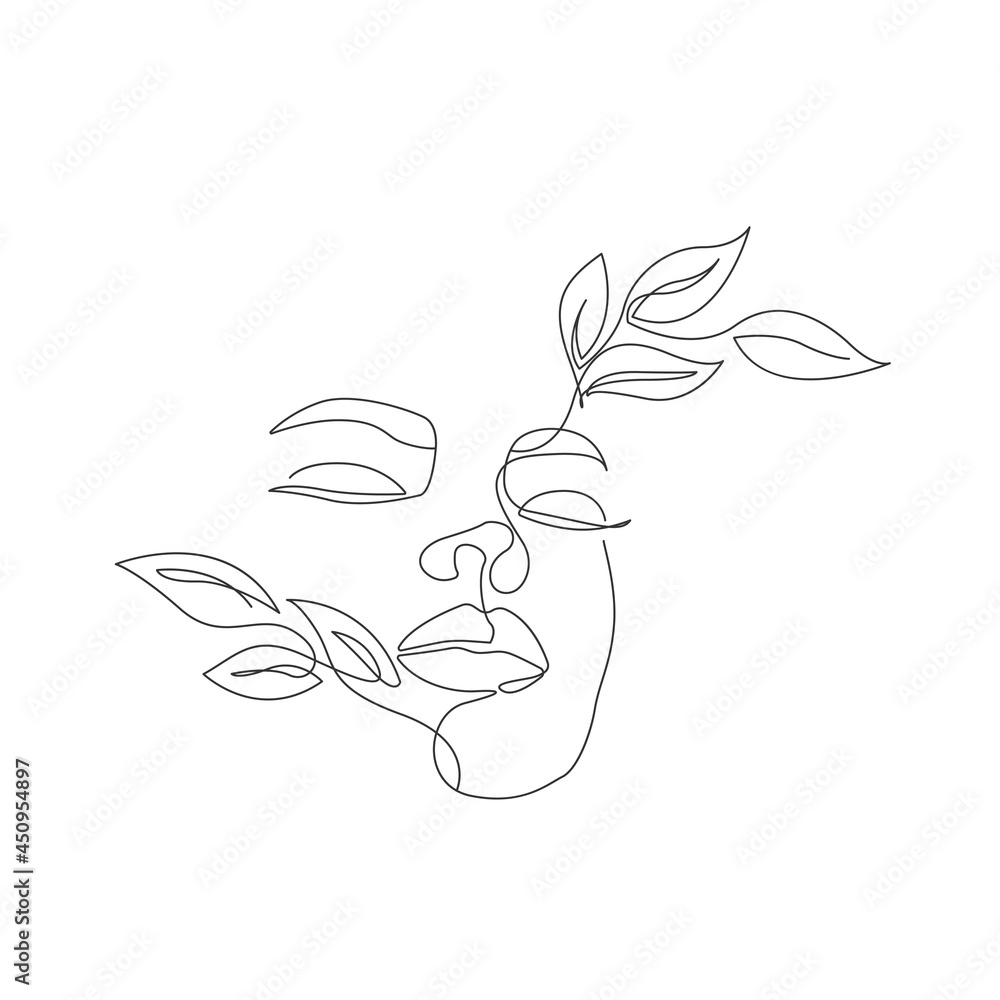 Vektorová Grafika „abstract Woman Face Line Art Drawing Female Face