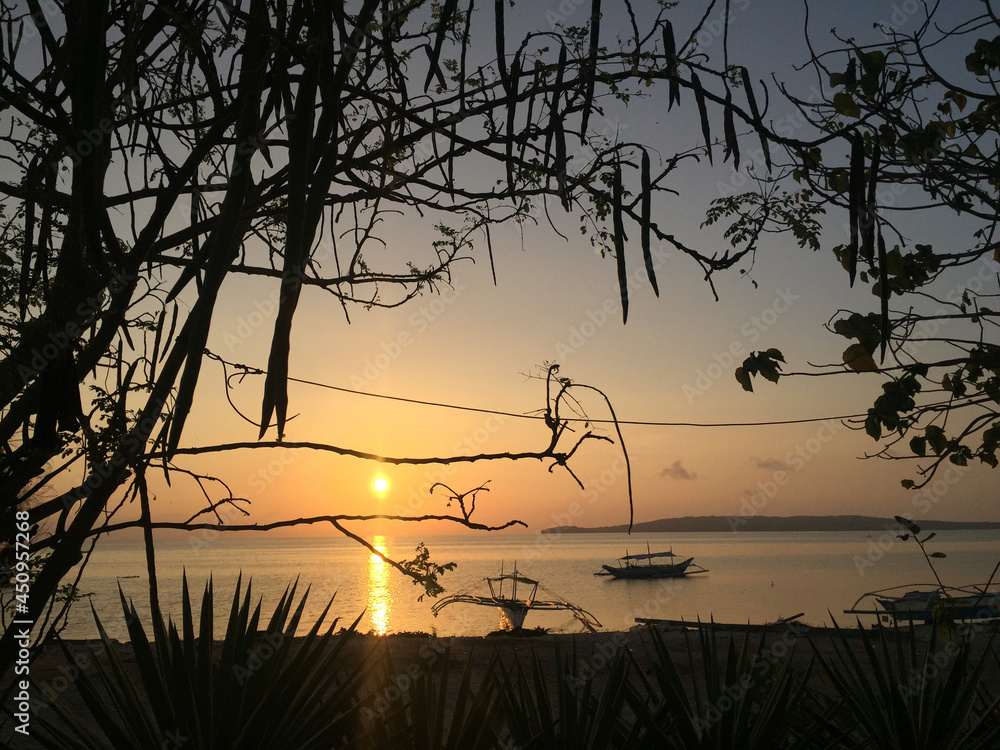 Ocean Golden Hour Sunset View With Boats Stock Photo | Adobe Stock