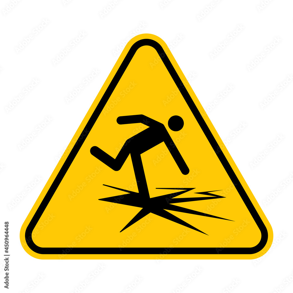 Thin ice sign. Vector illustration of yellow triangle warning sign with ...