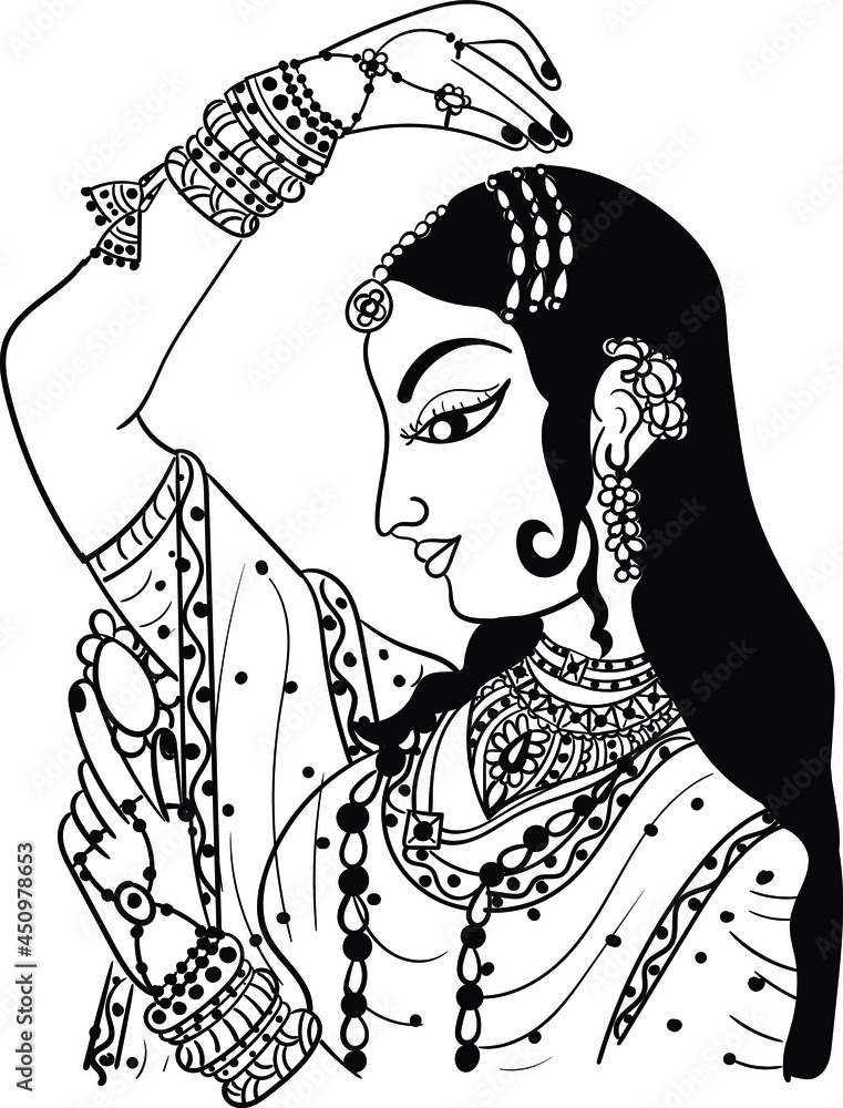 Vetor de Indian wedding clip art of Rajasthani traditional style bride ...