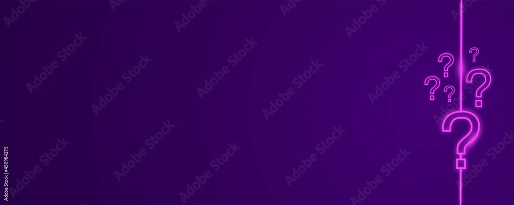 Concept of banner with glowing neon light question marks. Answer the ...