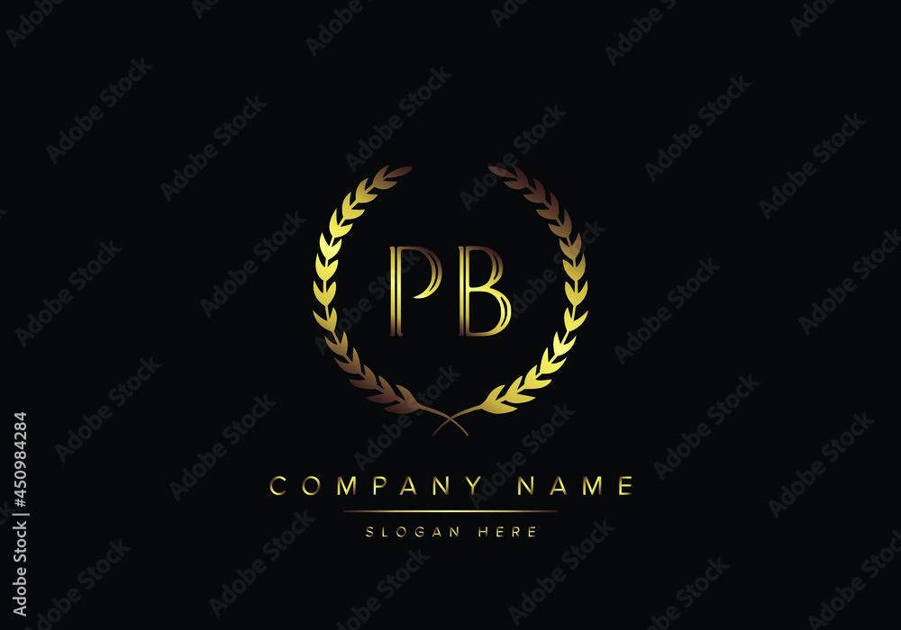 Alphabet letters PB monogram logo, gold color, luxury style Stock ...