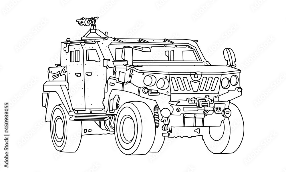 war jeep car SUV vehicle line art sketch drawing illustration for ...