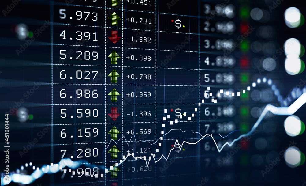 Financial rising graph and chart with lines and numbers Stock Photo ...