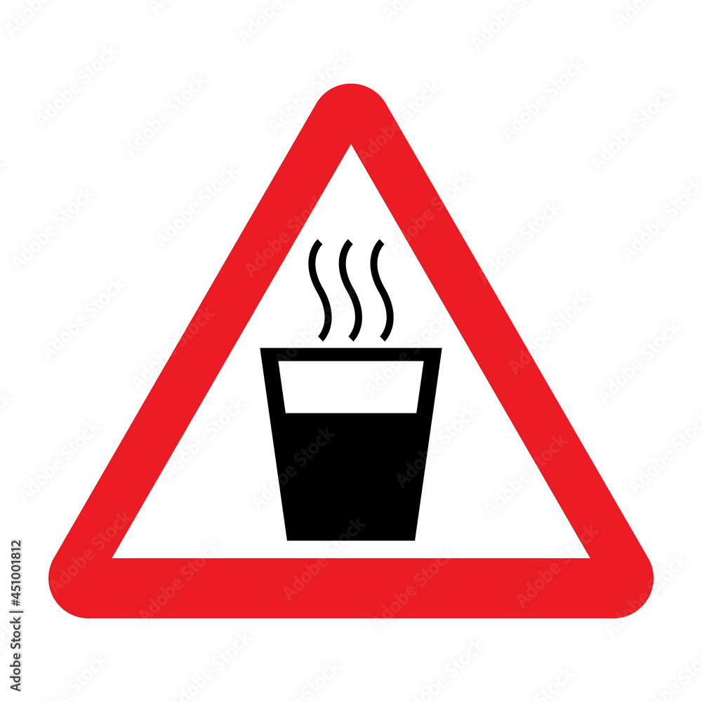Hot water warning sign. Vector illustration of red sign with steaming ...