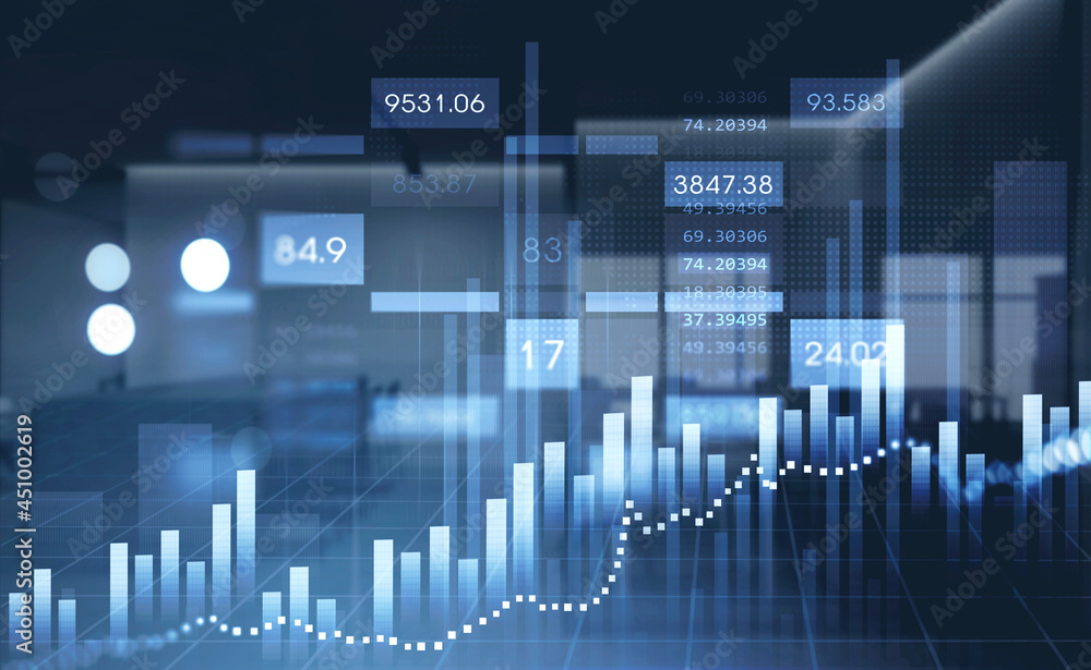 Financial rising graph and chart with numbers and bar diagrams Stock ...