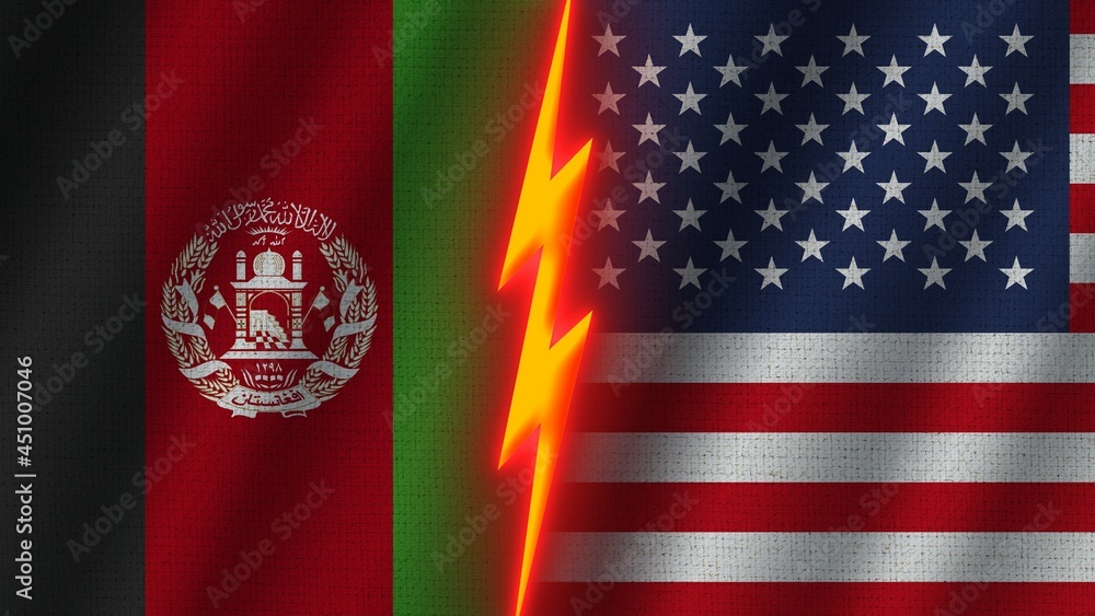 United States of America and Afghanistan Flags Together, Wavy Fabric ...