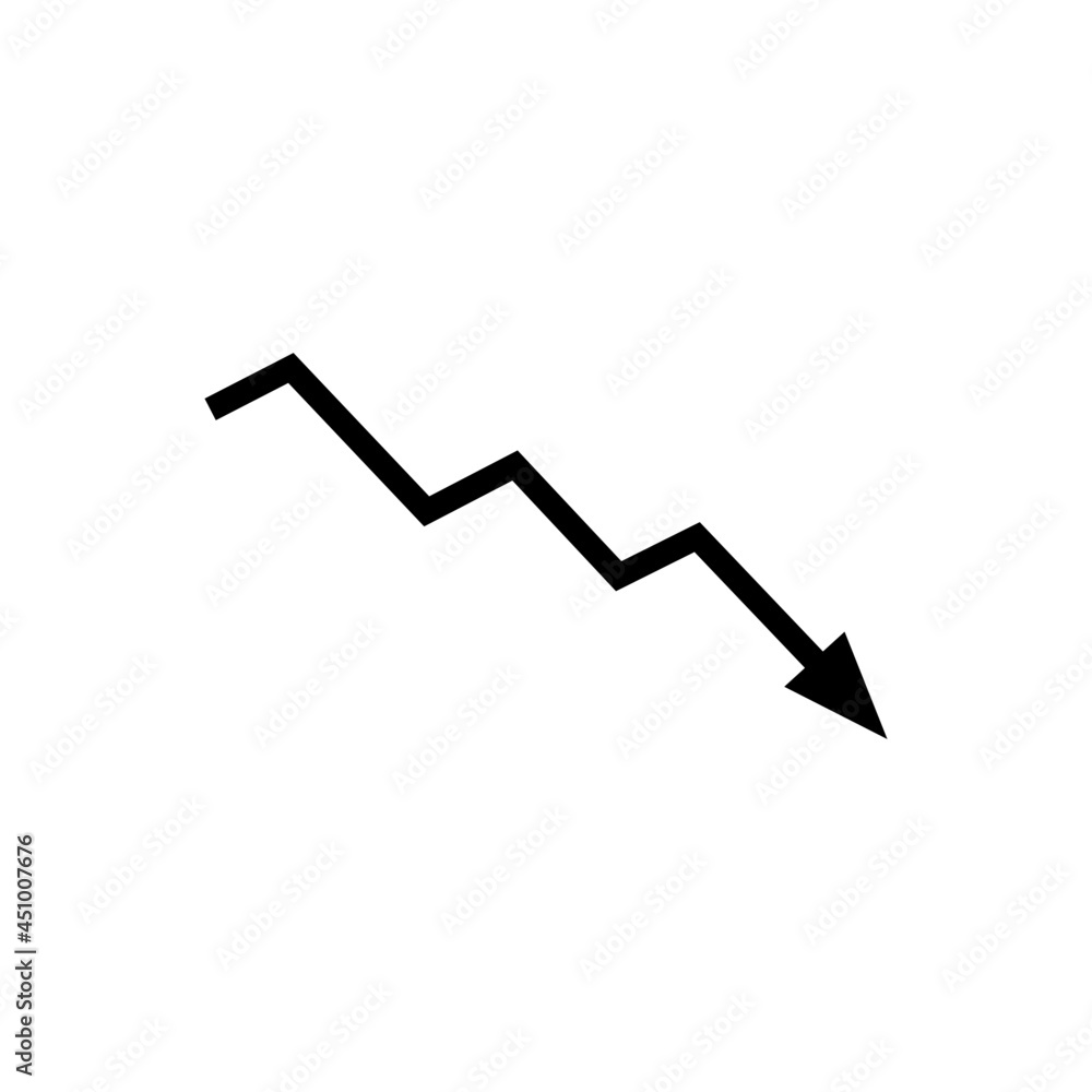 Decline trend icon. Presentation chart with zigzag downward line ...