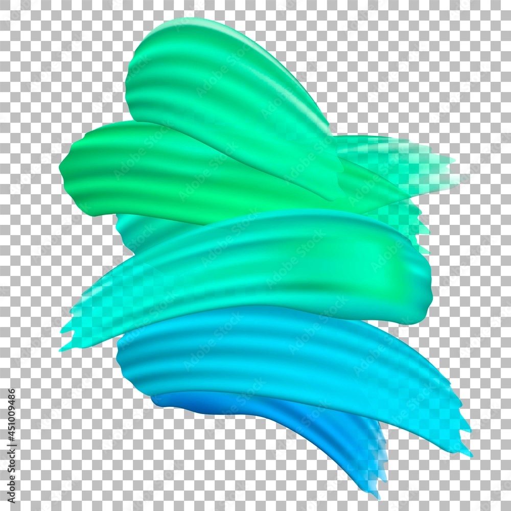 Translucent realistic blue and green paint brush strokes on white ...