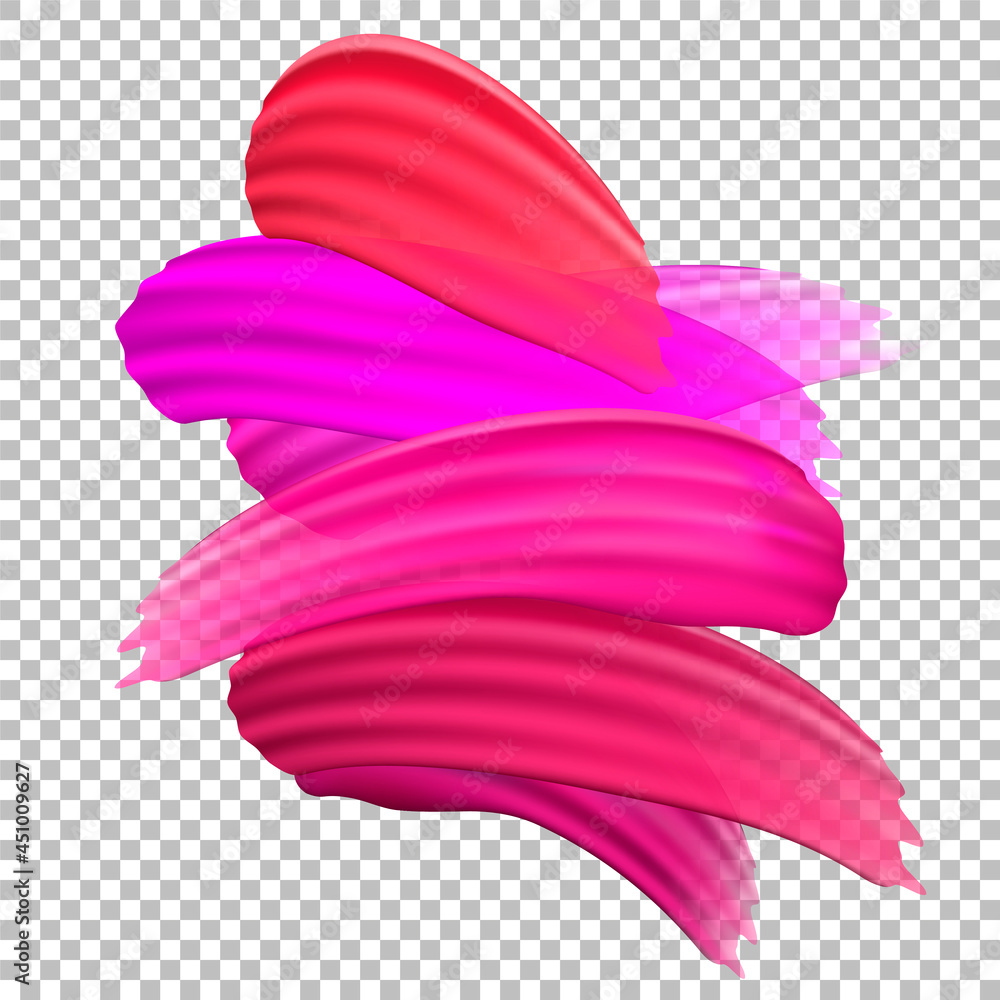 Translucent realistic red and pink paint brush strokes on white ...
