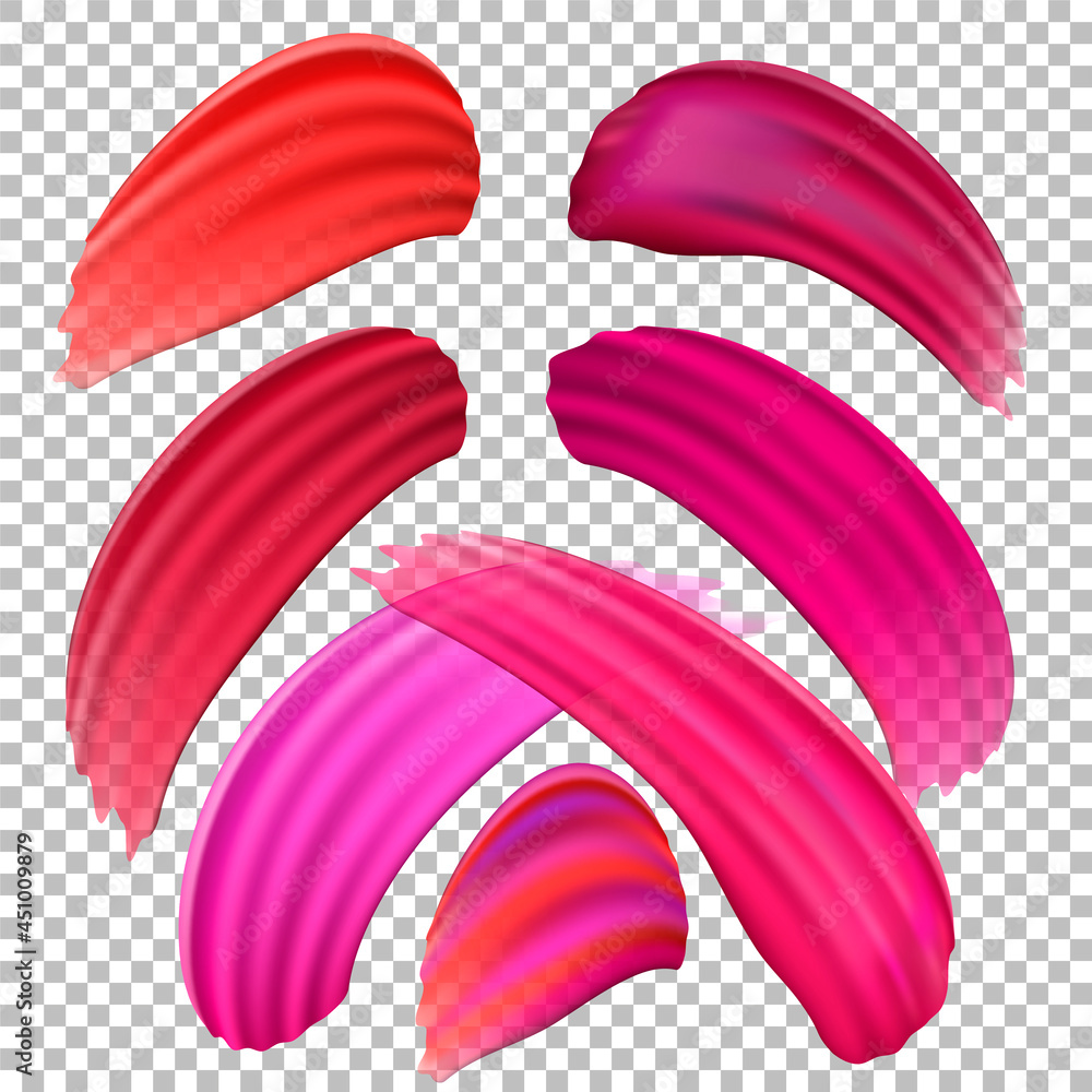 Translucent realistic red and pink paint brush strokes on white ...