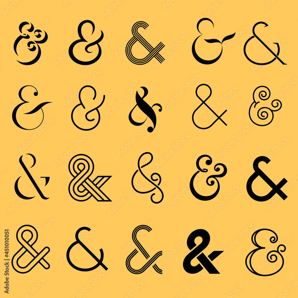 Ampersand icon set. Collection of different styled graphic signs ...