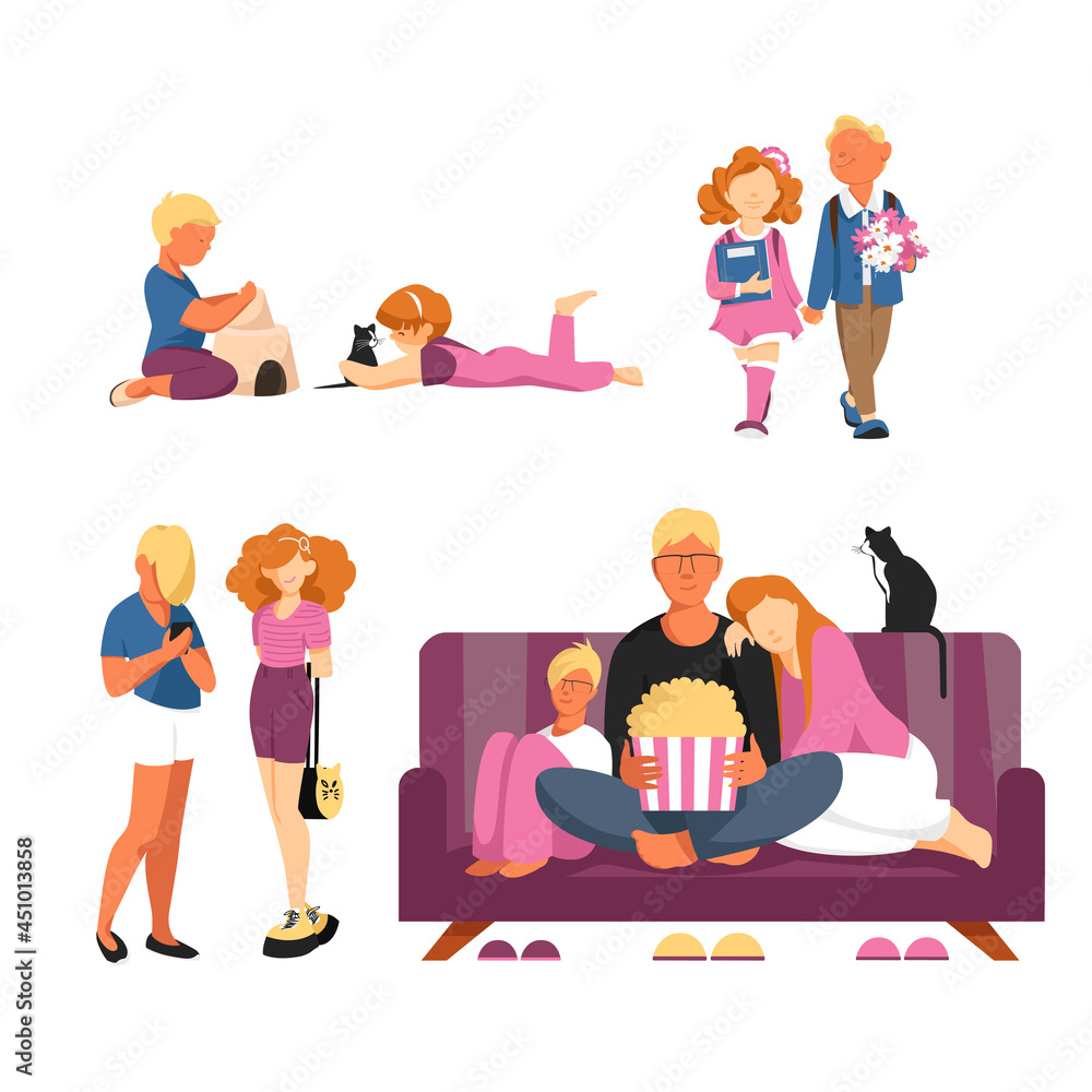 stages of growing up. a set of vector illustrations for children and ...