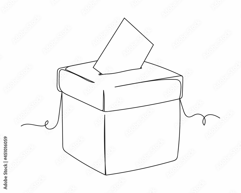 Continuous one line drawing of ballot voting box in silhouette on a ...
