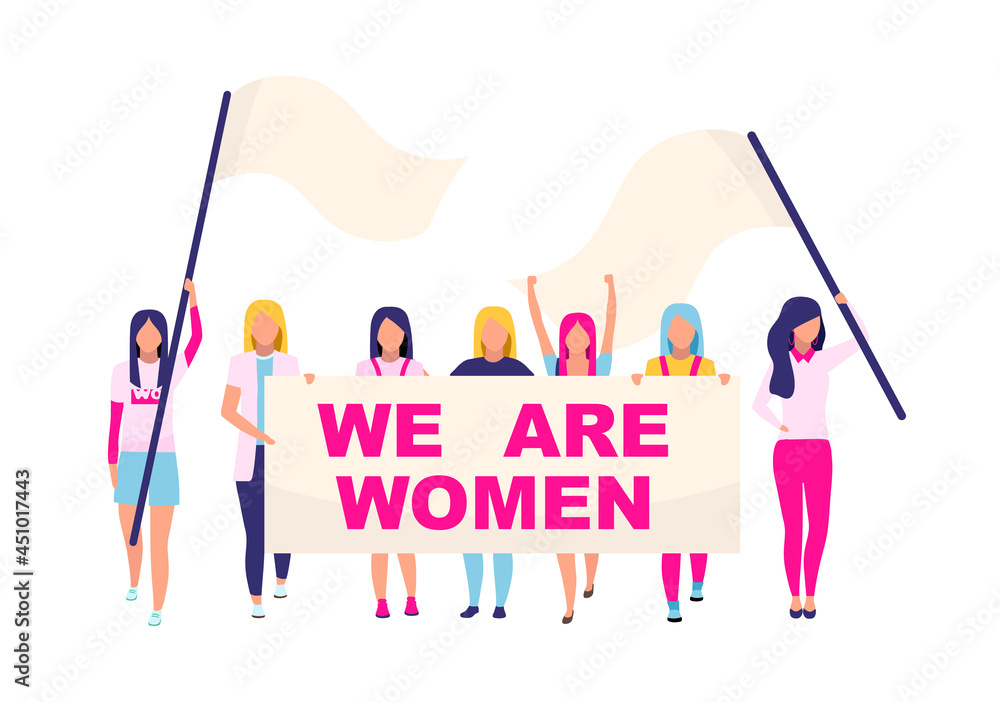 Supporting women movement flat concept vector illustration. Feminists ...