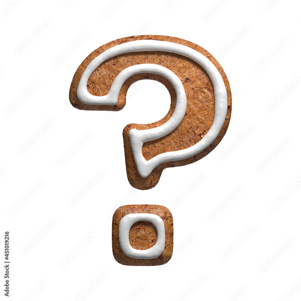 3d render of christmas gingerbread cookie question mark isolated on ...