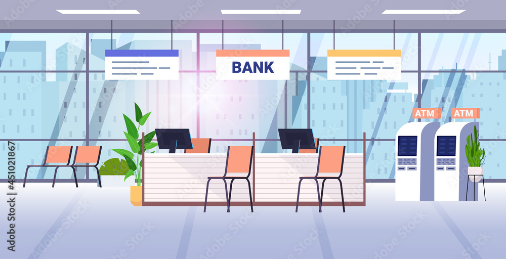 bank office interior with atm and staff desks corporate room lobby with ...