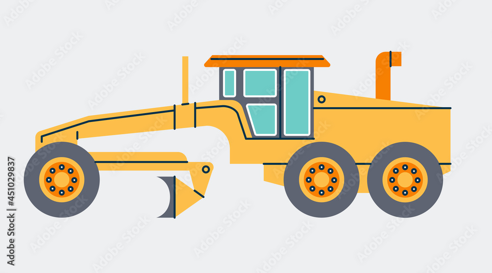 Road grader isolated simple flat vector illustration. Excavator ...