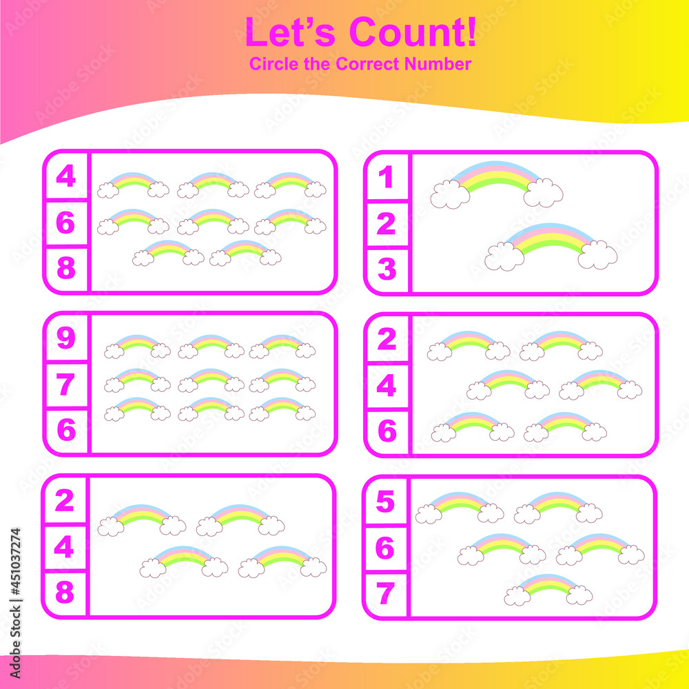 Count and Match Rainbow Game for kids. Preschool counting game. Math ...