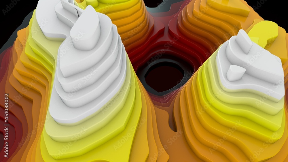 Modelo abstracto 3d de ondas con degradado. Render tridimensional de ...