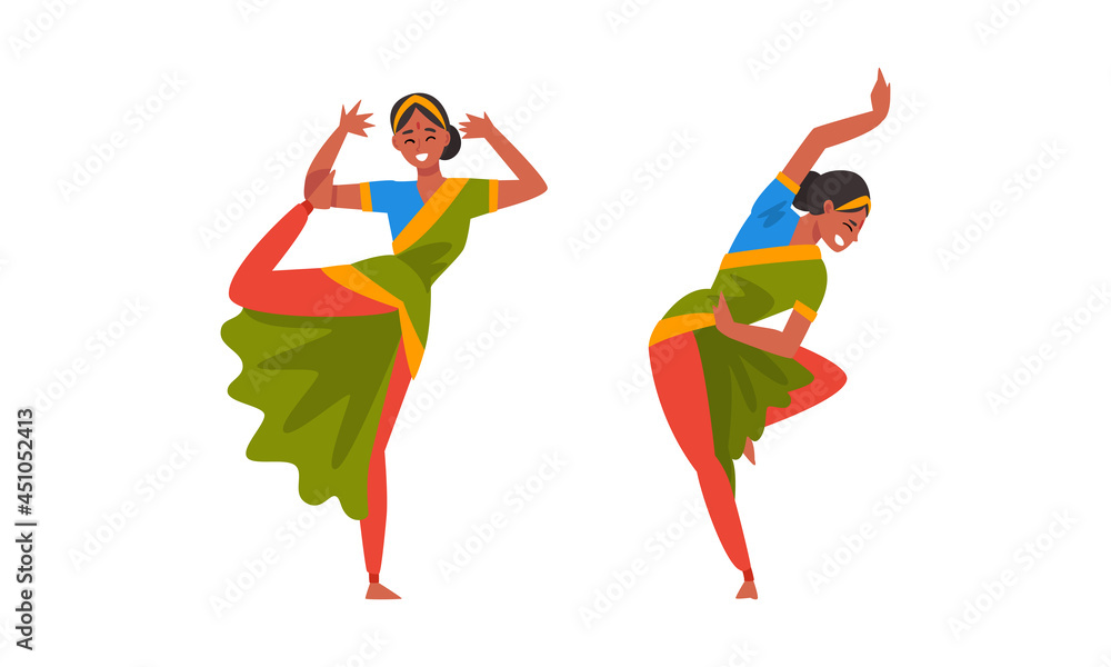 Young Woman Indian Dancer with Bindi in Traditional Clothes Performing ...