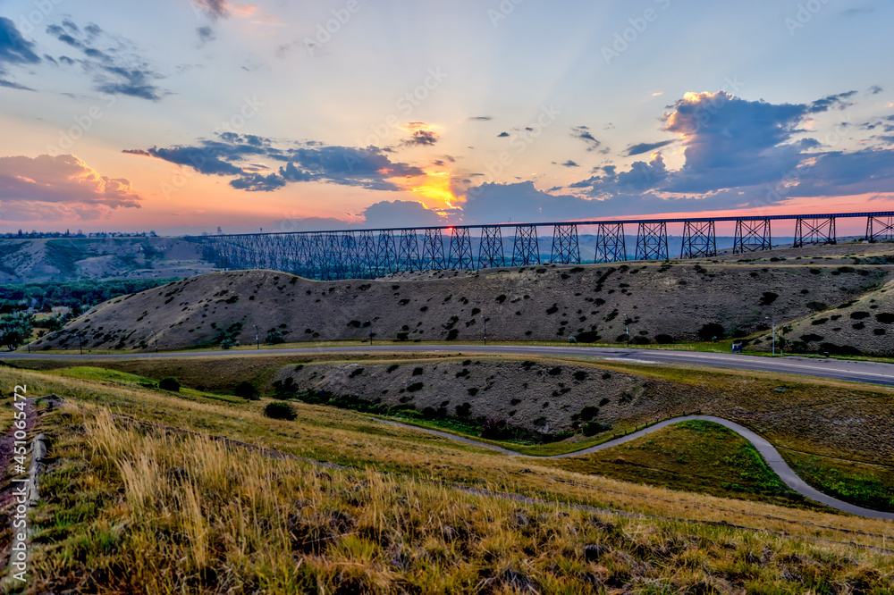 The historic High Level viaduct bridge spanning the Old Man river ...