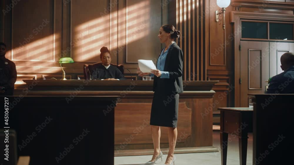 Court of Justice and Law Trial: Successful Female Prosecutor Presenting ...