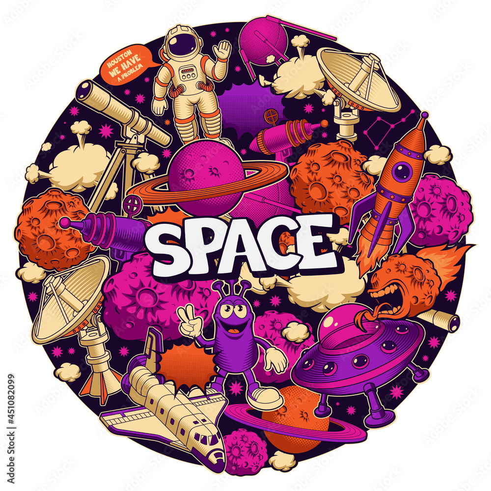 Vector space circular pattern in cartoon style Stock Vector | Adobe Stock