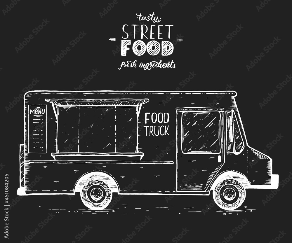 Food truck sketch vector illustration. Fast food design template ...