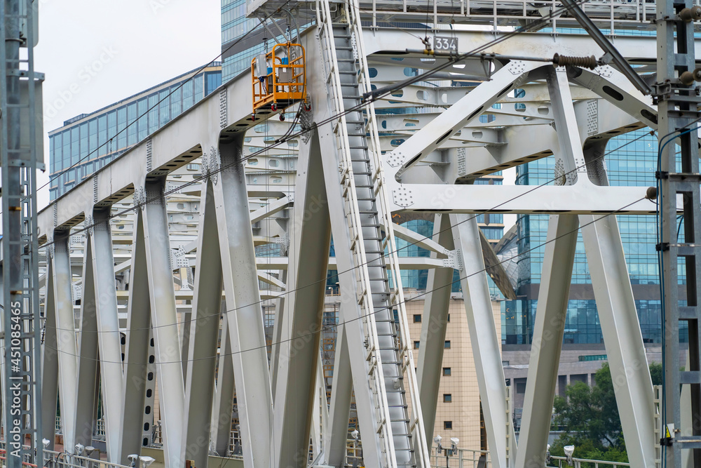 metal part of rivet joints of the high load bridge construction against ...