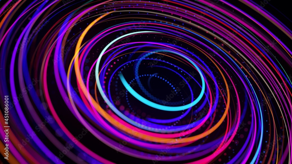 3d render. Light flow form ring structure. Light effect as abstract ...