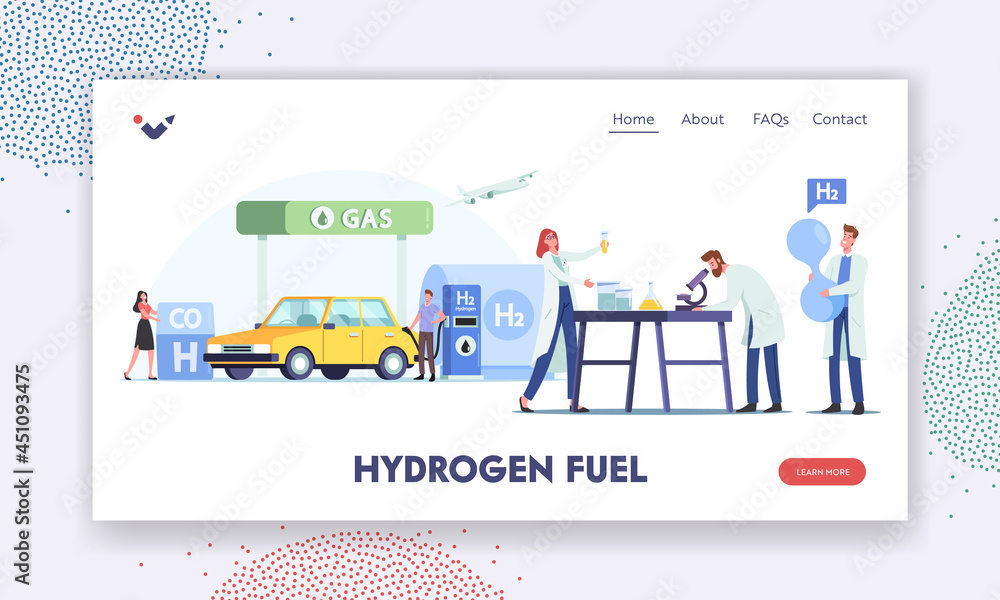 Hydrogen Fuel Landing Page Template. Characters Refueling Car on ...