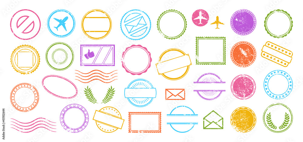 Postal Stamp frame colorful grunge empty set. Banners icon border ...